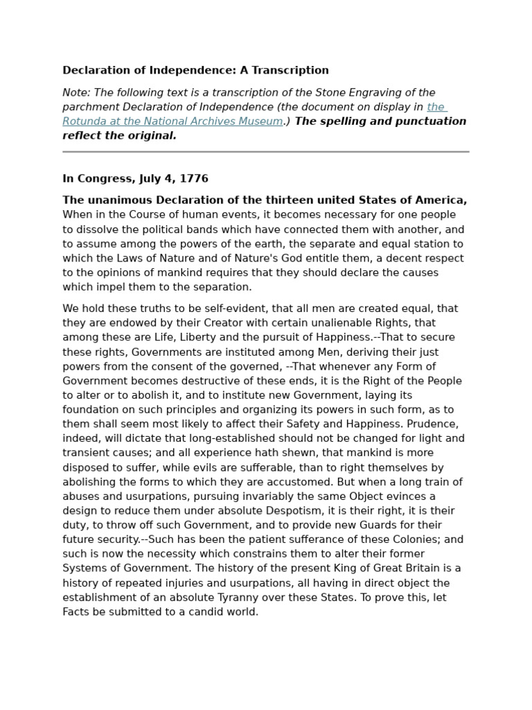 Declaration of Independence | PDF | United States Declaration Of ...