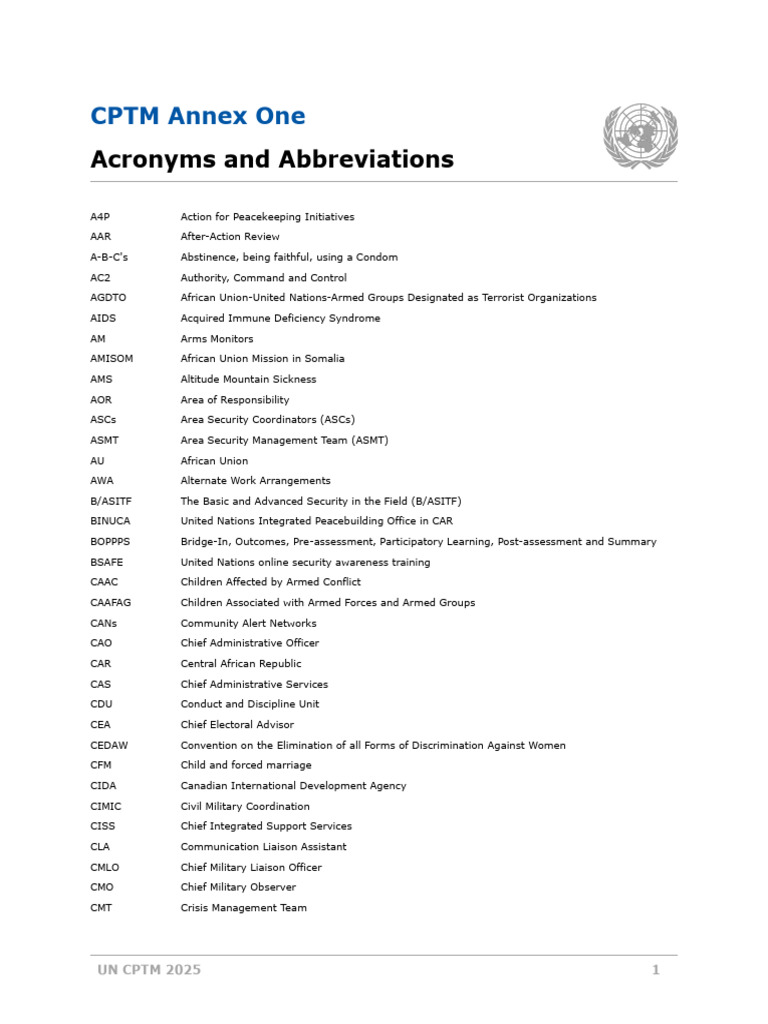 UN CPTM 2025 Acronyms Guide | PDF | United Nations | International ...