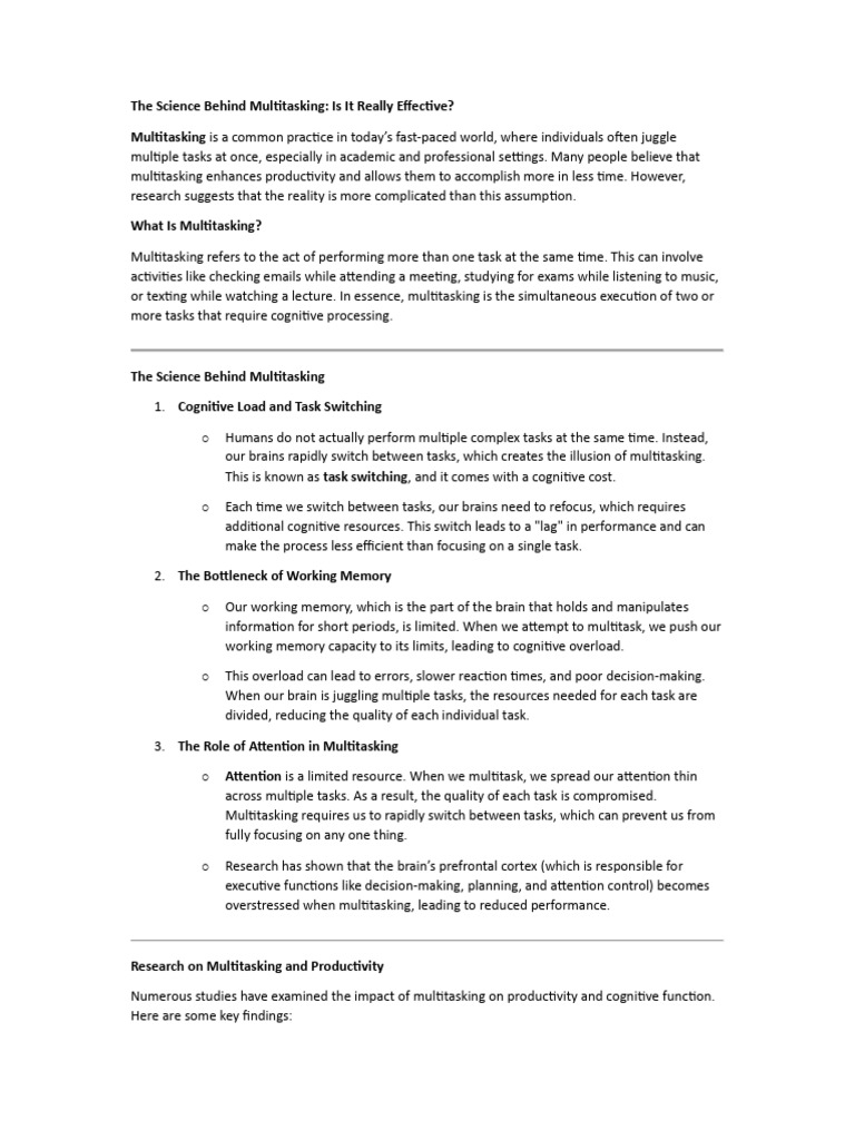 The Science Behind Multitasking Is It Really Effective | PDF | Brain ...