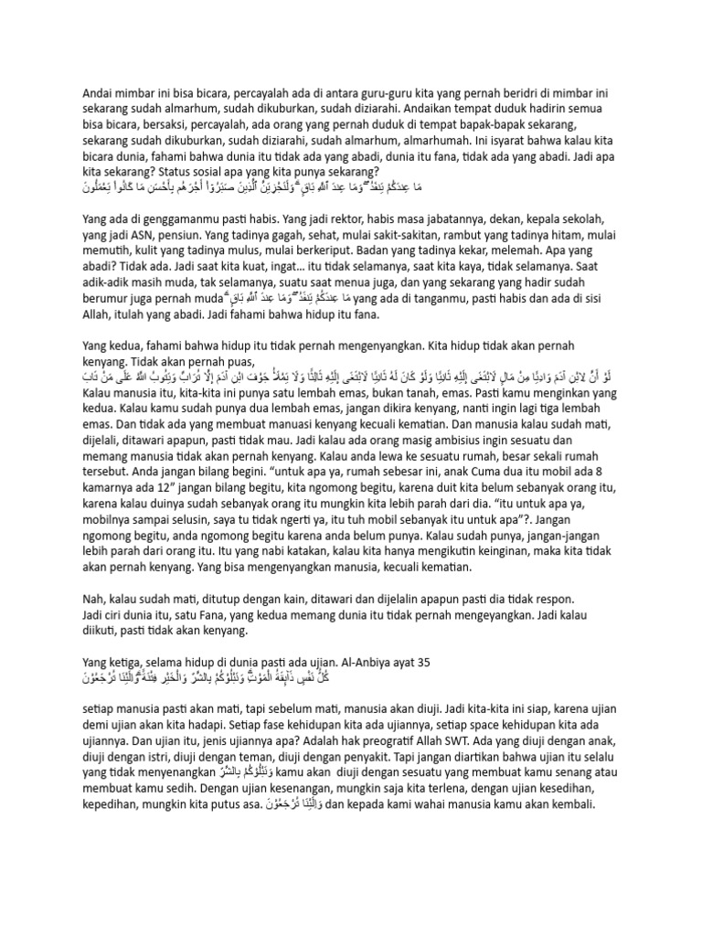 Khutbah Jum'at (Sifat Hidup) | PDF