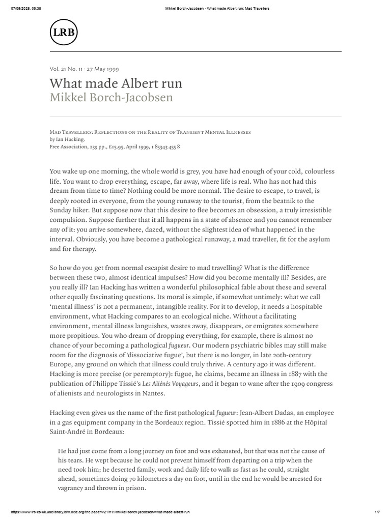 Mikkel Borch-Jacobsen What Made Albert Run - Mad Travellers | PDF ...