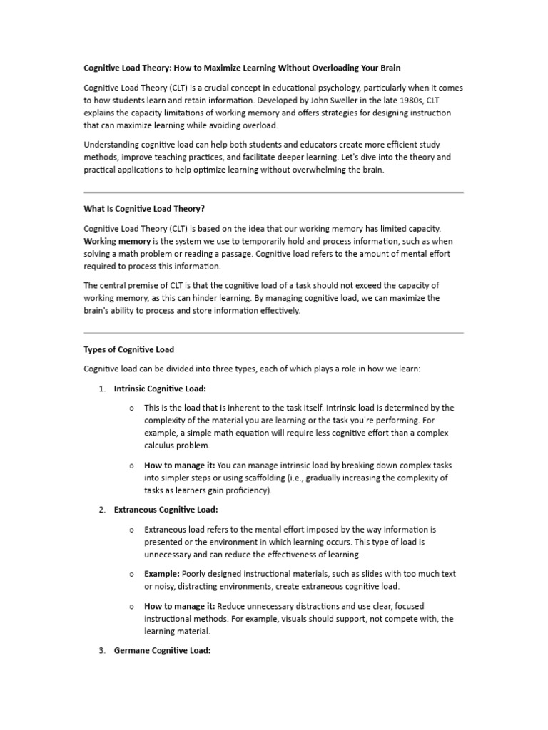 Cognitive Load Theory How To Maximize Learning Without Overloading Your ...