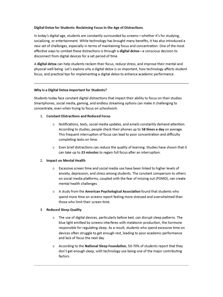 Digital Detox For Students Reclaiming Focus in The Age of Distractions ...