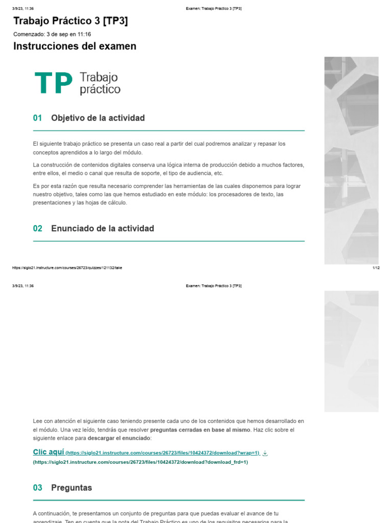 Examen - Trabajo Práctico 3 (TP3) RECURSOS INFORMATICOS-95% | PDF | Hoja de cálculo