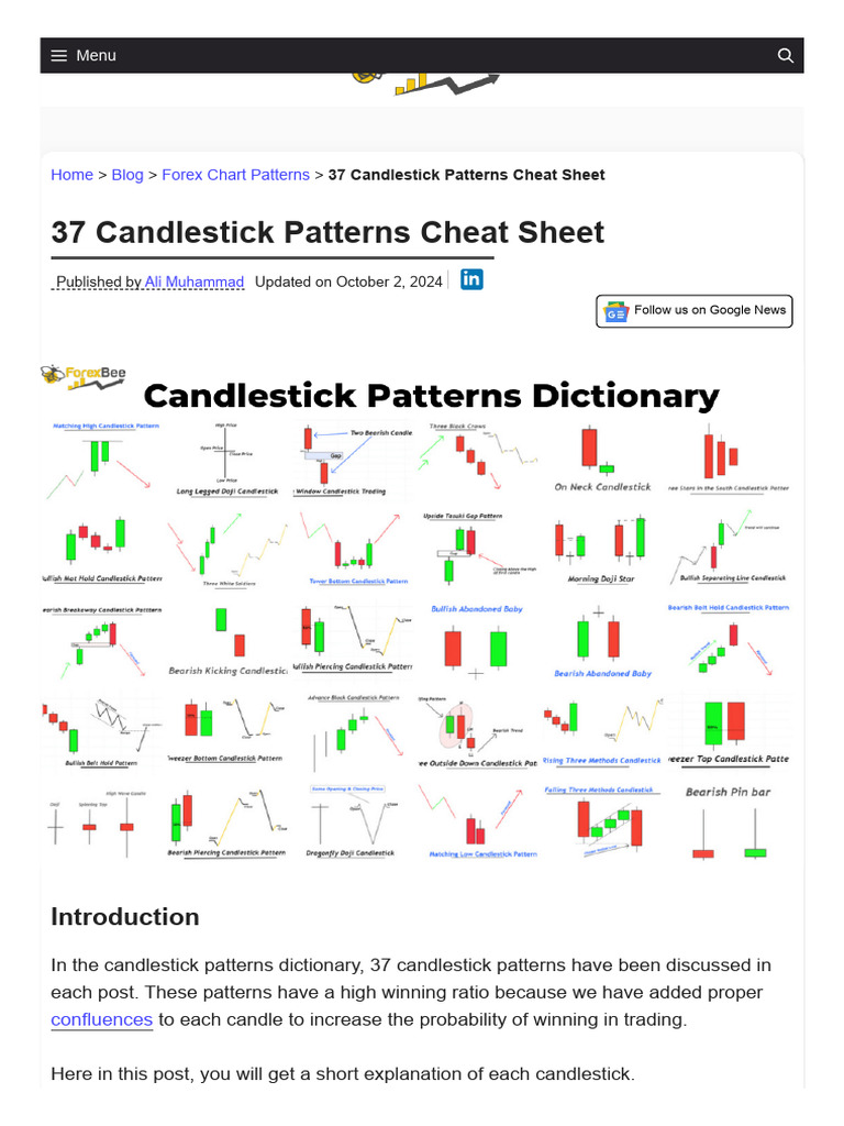 37 Candlestick Patterns Cheat Sheet - ForexBee | PDF | Market Trend ...