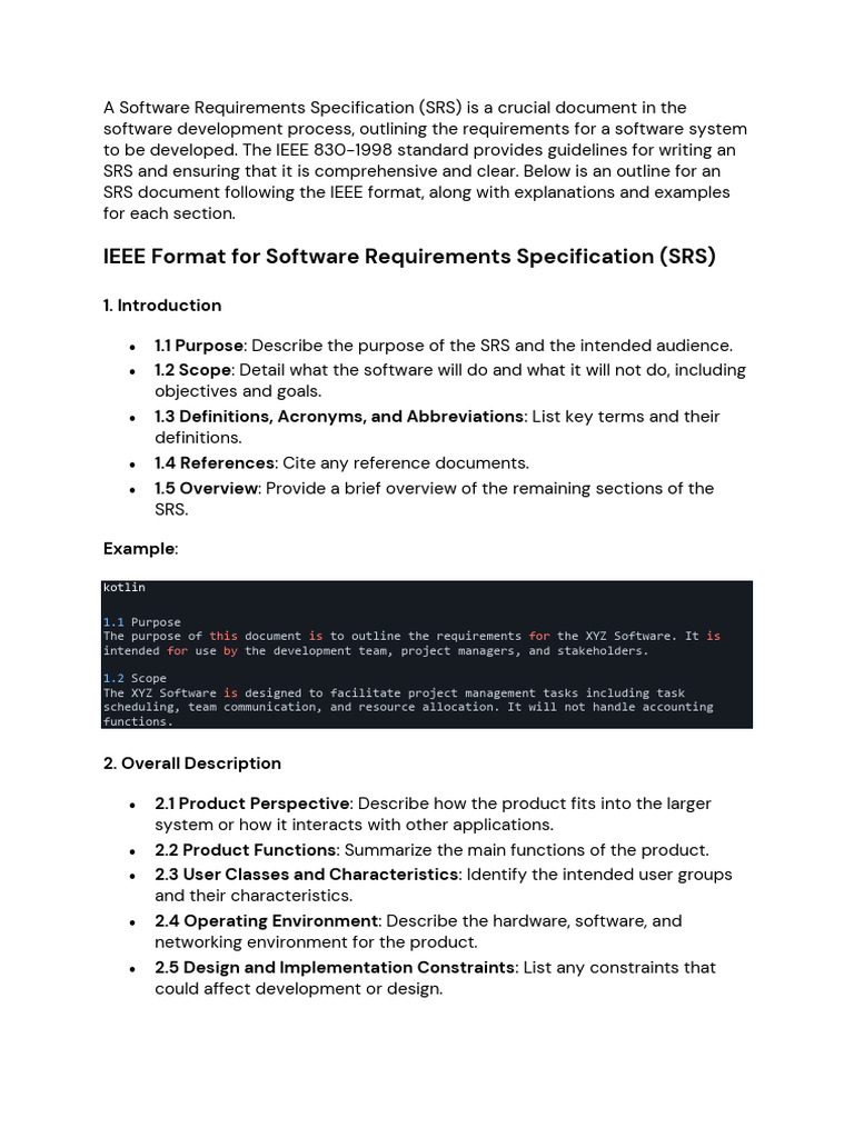 IEEE 830-1998 SRS Guidelines Overview | PDF | Software | Computing