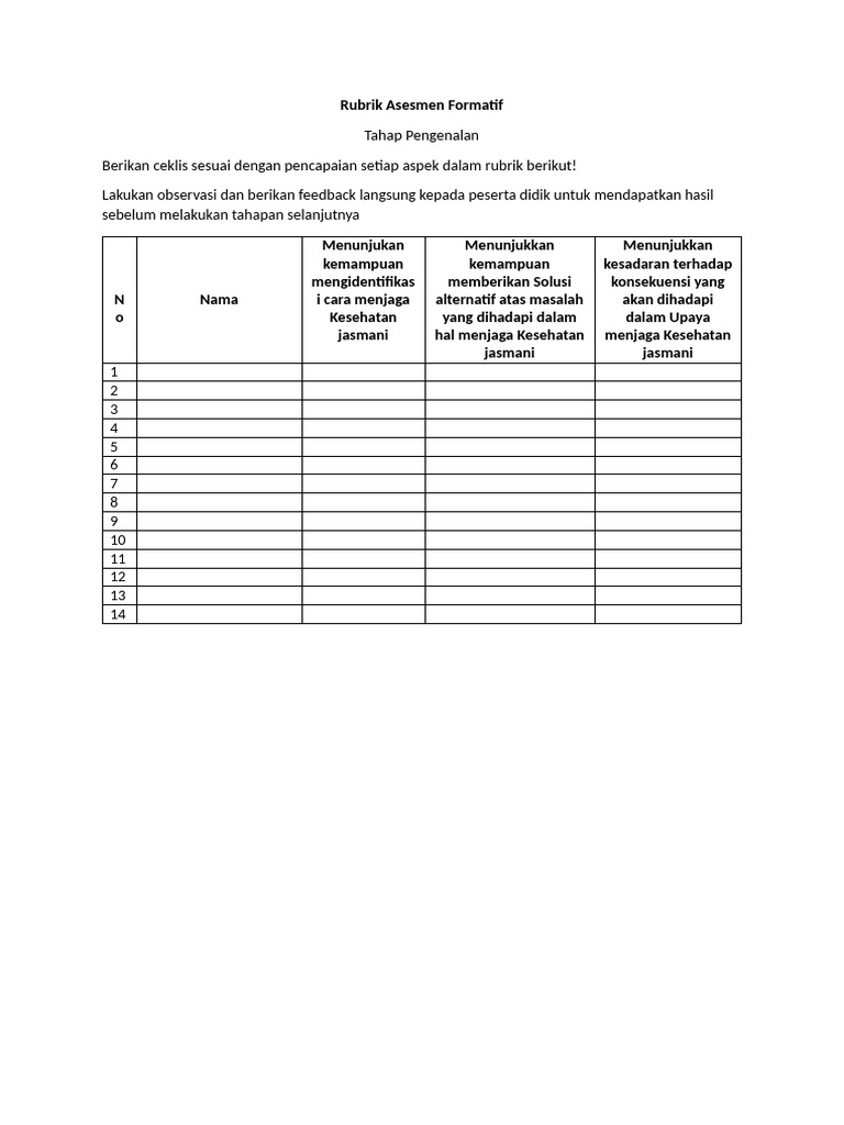 Rubrik Asesmen Formatif | PDF