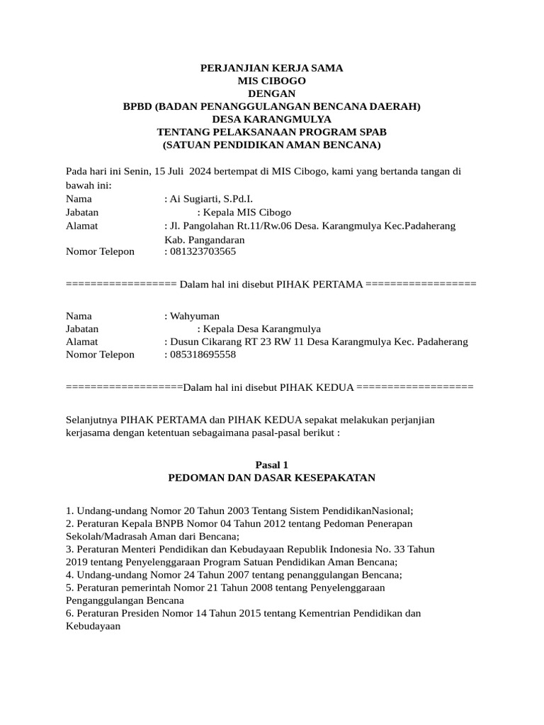 MOU BNPD Desa | PDF