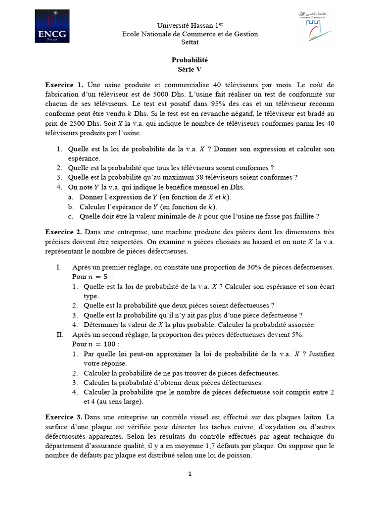 td5 Proba | PDF | Loi de probabilité | Espérance mathématique