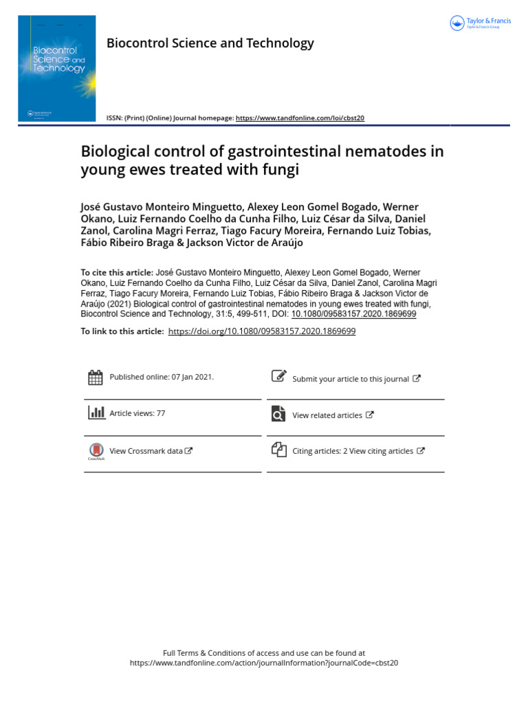 Biological Control of Gastrointestinal Nematodes in Young Ewes Treated ...