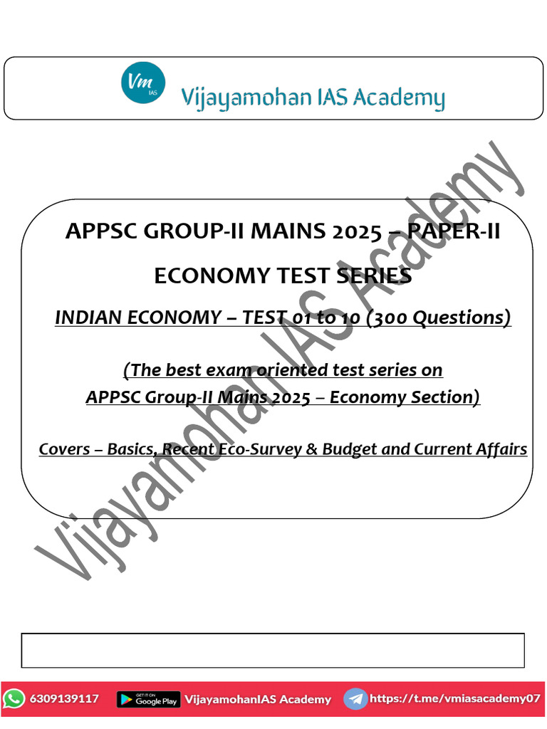 Appsc Group II Mains 2025 Paper II Economy Test Series Indian Economy | PDF