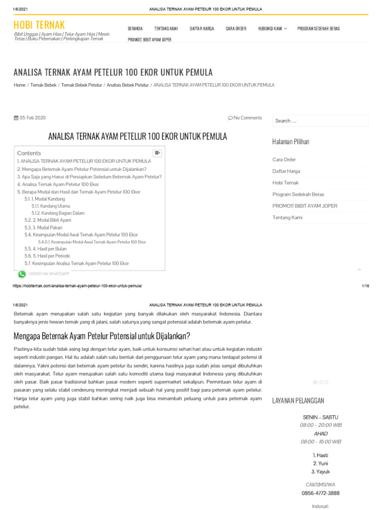 ANALISA TERNAK AYAM PETElUR 100 EKOR UNTUK PEMULA | PDF