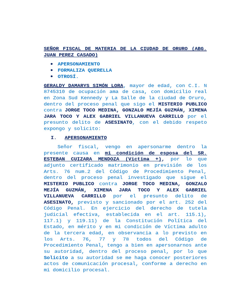 Querella - Victima - 5v-3 | PDF | Victimologia | Queja