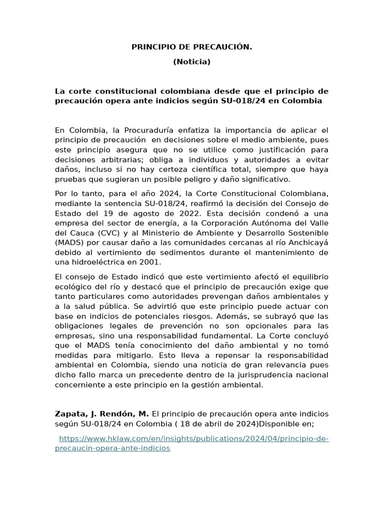 Corte Constitucional y el Principio de Precaución | PDF
