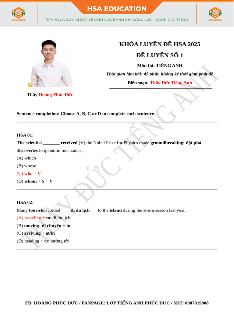 CHỮA LUYỆN ĐỀ 1 HSA | PDF | Weather Forecasting