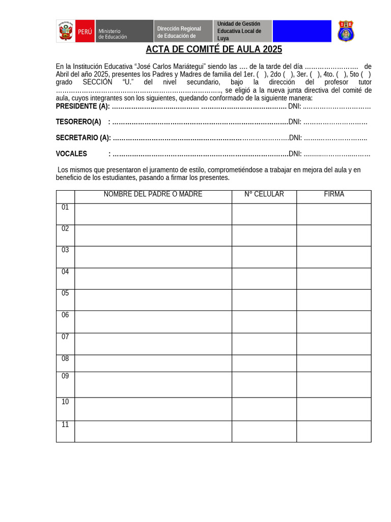 Acta de Comité de Aula 2025 | PDF