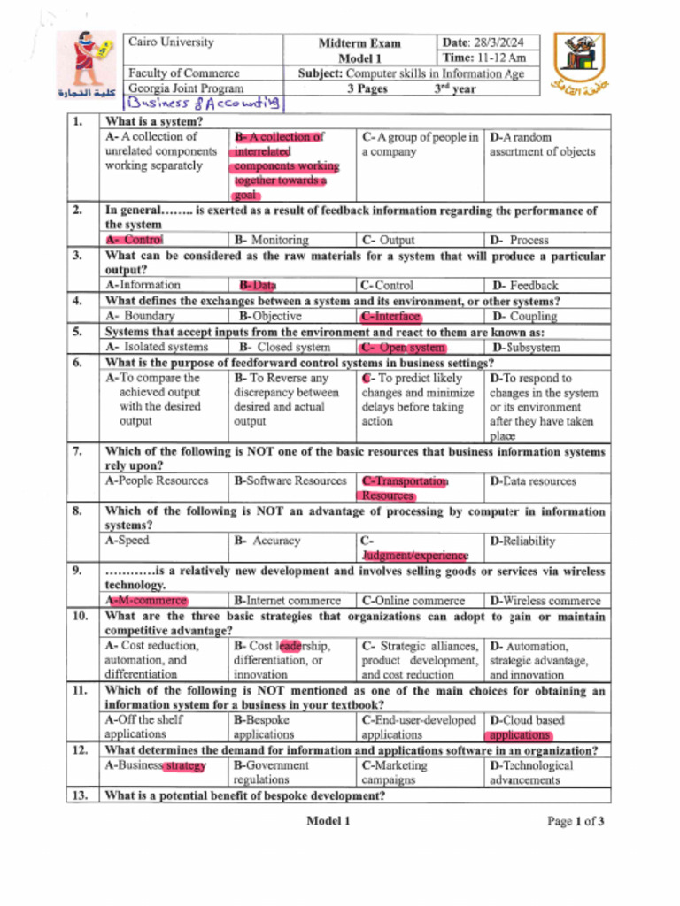 Midterm Revision-21Mid Rev 2025 Computer Skills | PDF | System | Feedback
