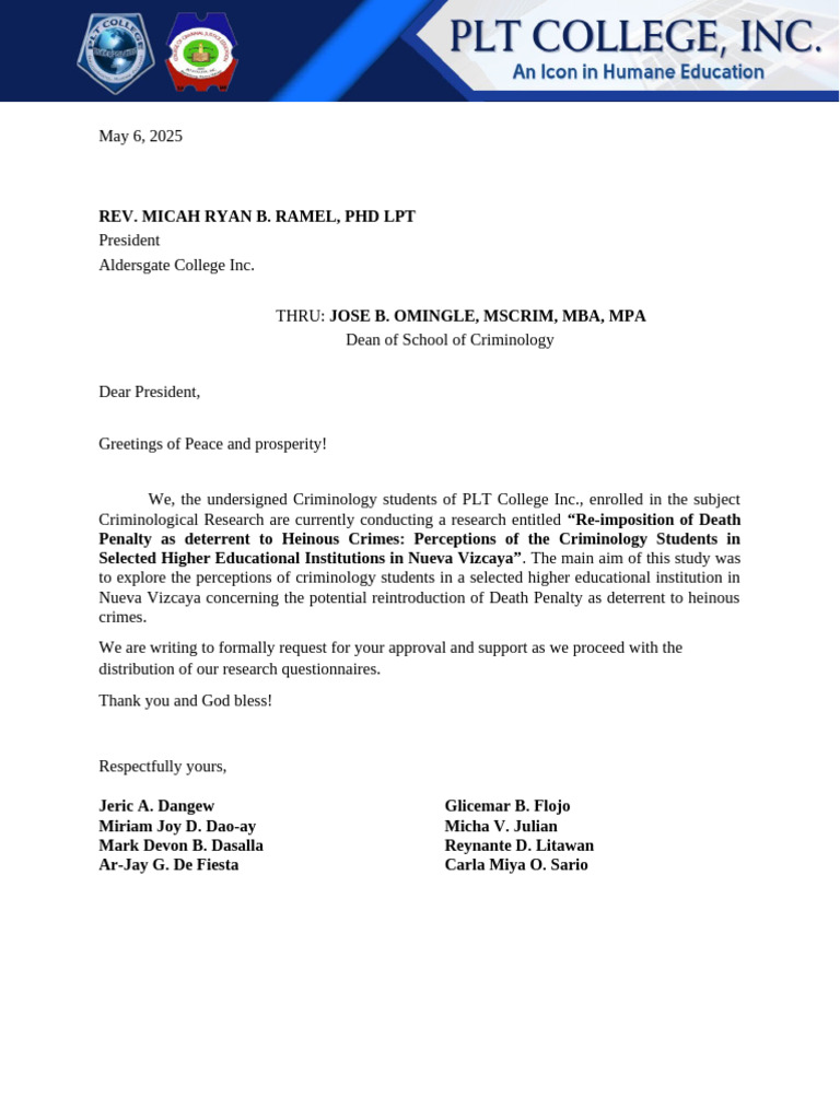Letter For Questionnaire Approval | PDF