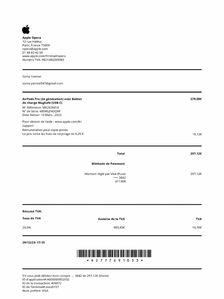 Apple Facture AirPods Pro 2 PDF | PDF