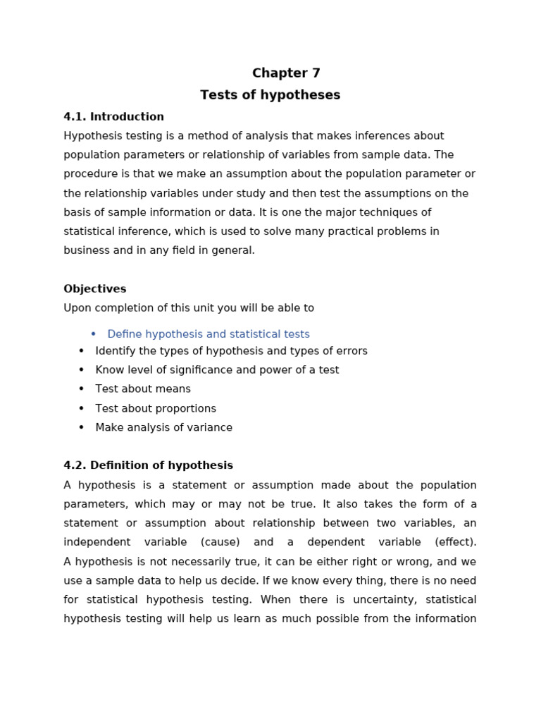 Chapter 7 Hypothesis Analysis | PDF | Type I And Type Ii Errors | Statistics