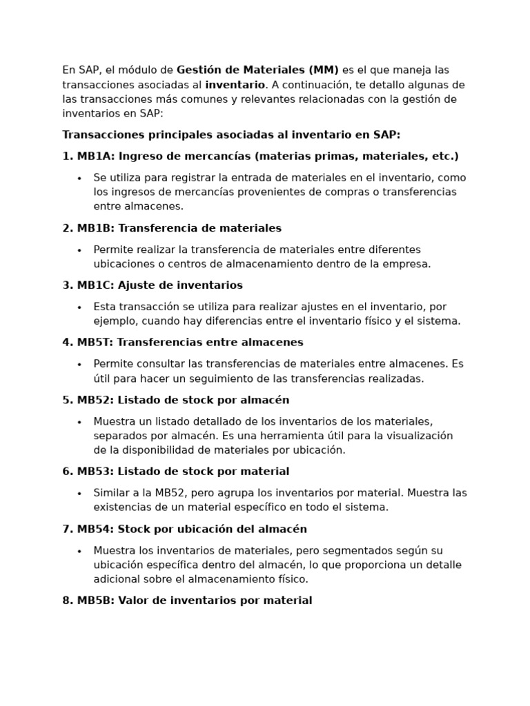 Transacciones en SAP | PDF | Informática