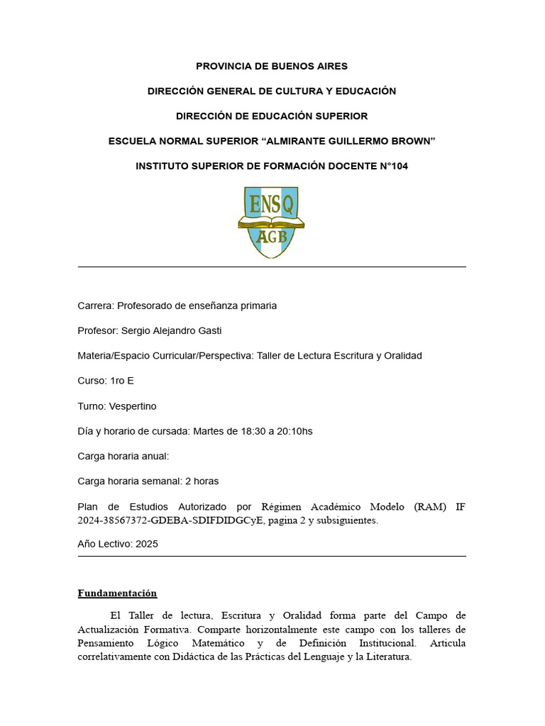 Proyecto de C-Tedra Inicial 1ro E 2025 | PDF | Maestros | Comprensión lectora