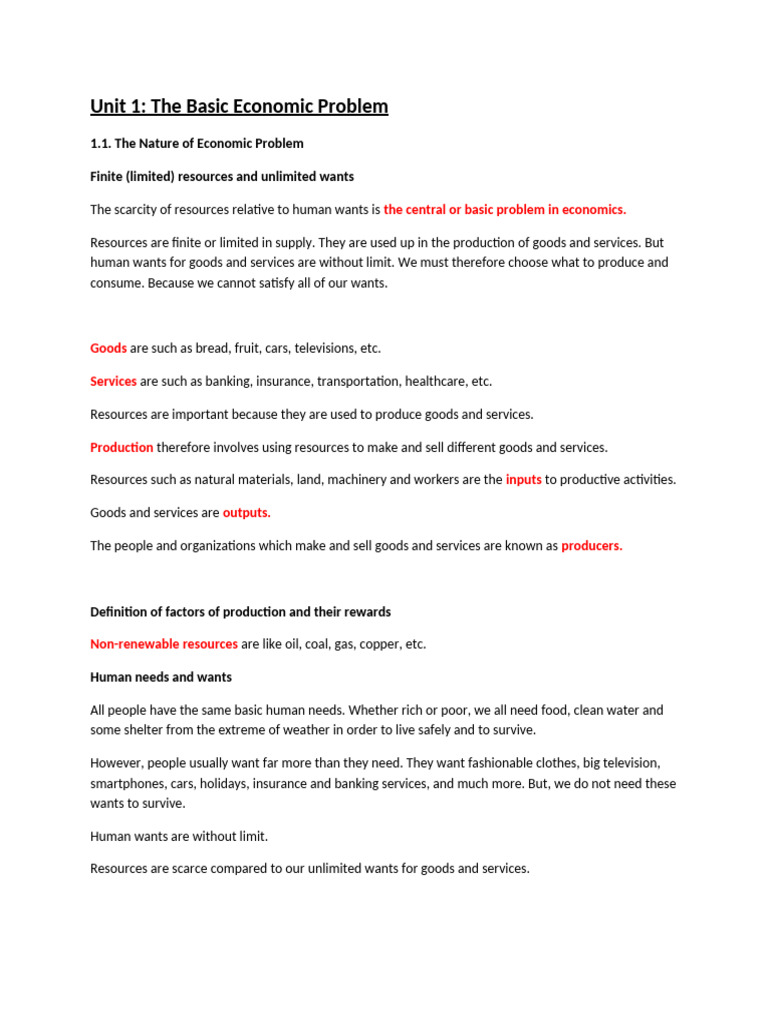 economic problem unit1_1655447172 | PDF | Goods | Consumption (Economics)