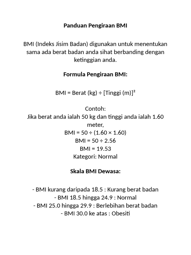 Panduan Pengiraan BMI | PDF