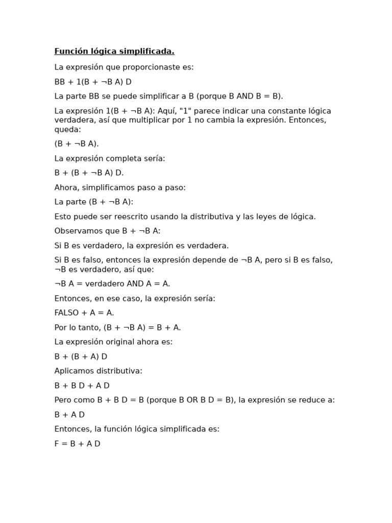 Funcion Logica Simplificada, Logica 1 | PDF