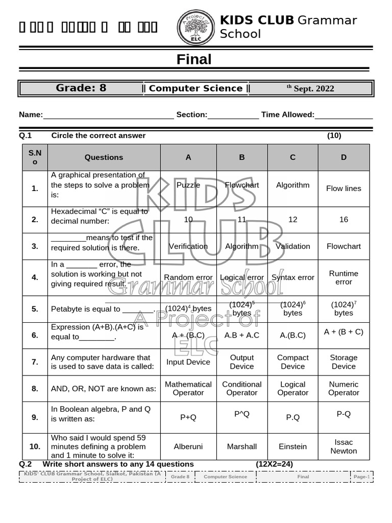 Computer Science Grade 8 Final | PDF | Algorithms | Byte