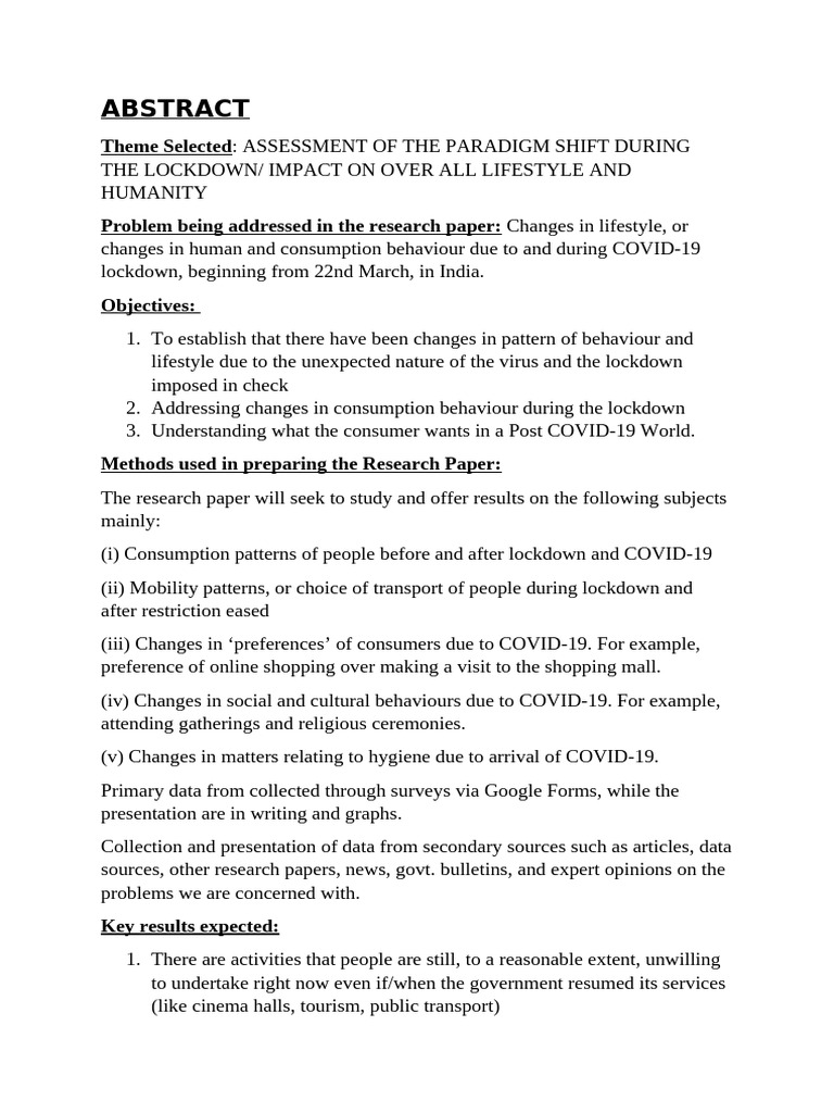 Abstract For Impact of COVID-19 Lockdown On Human and Consumption ...