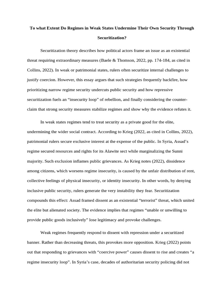 To What Extent Do Regimes in Weak States Often Undermine Their Own ...