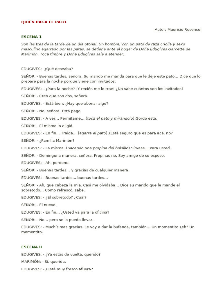 Quién Paga el Pato: Un Enredo Cómico | PDF