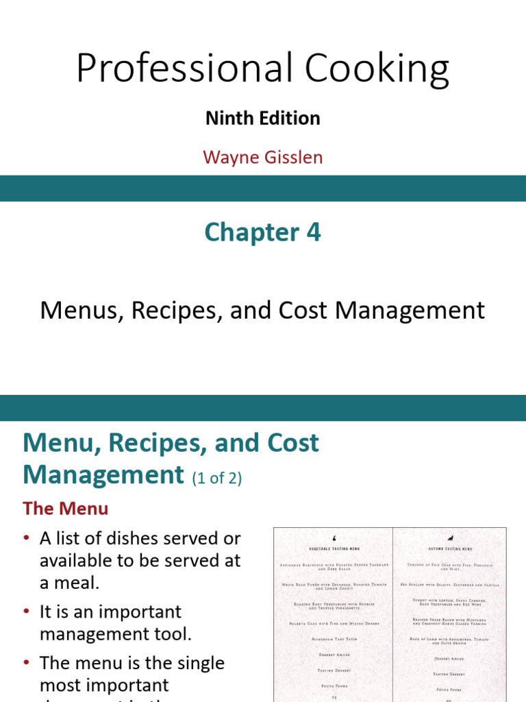 Chapter #4 - Menus, Recipes & Cost Management | PDF | Menu | Roasting