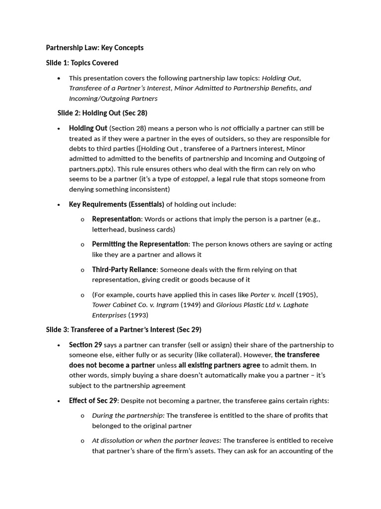 Holding Out, Transferee of Partners | PDF | Partnership | Legal Liability