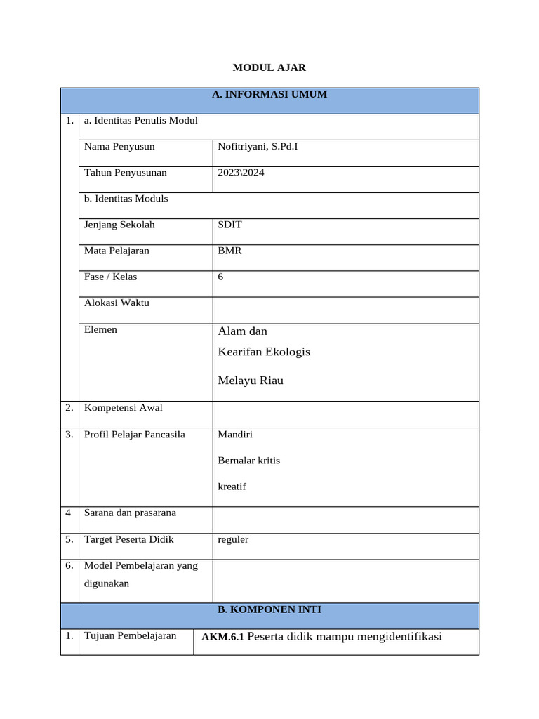 Format Modul Ajar | PDF