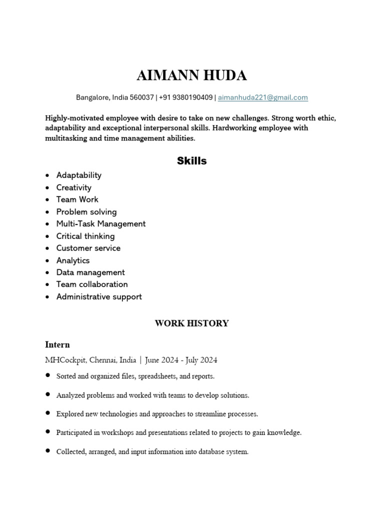 Aimann Huda Resume | PDF