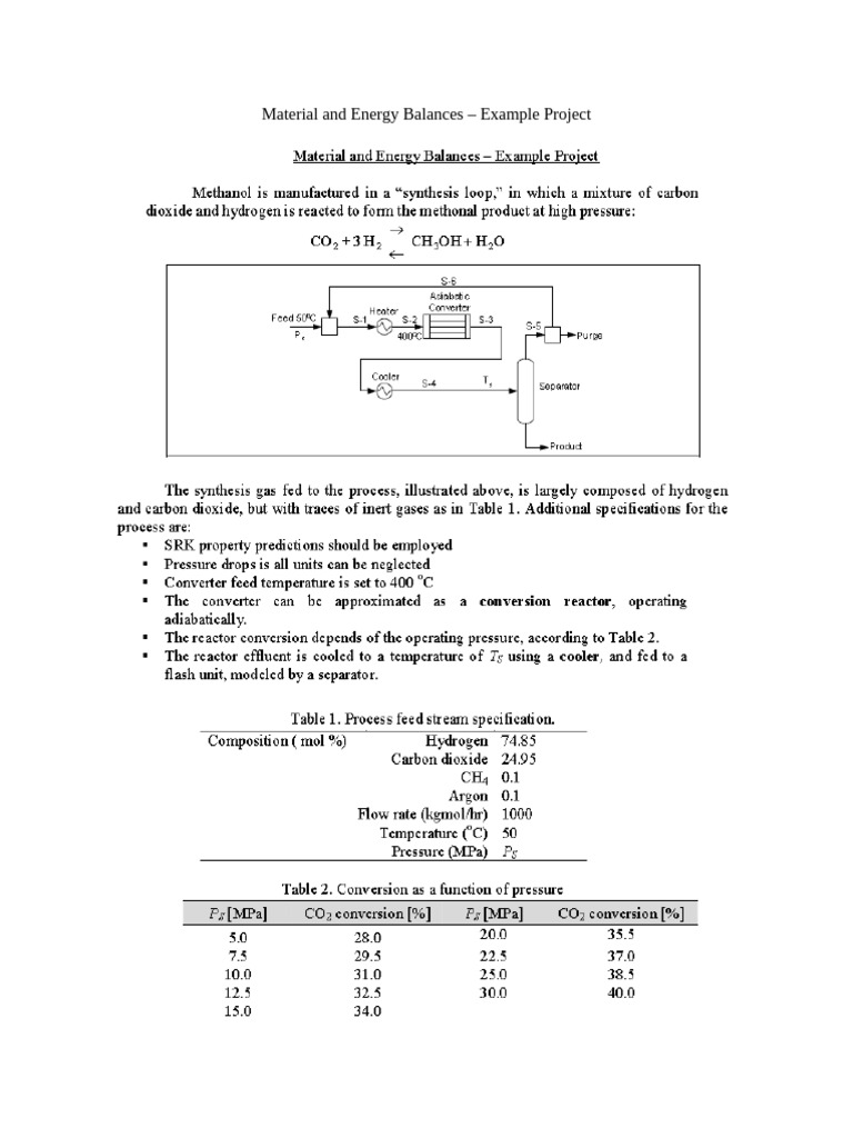 Material and Energy Balances - Example Project | PDF