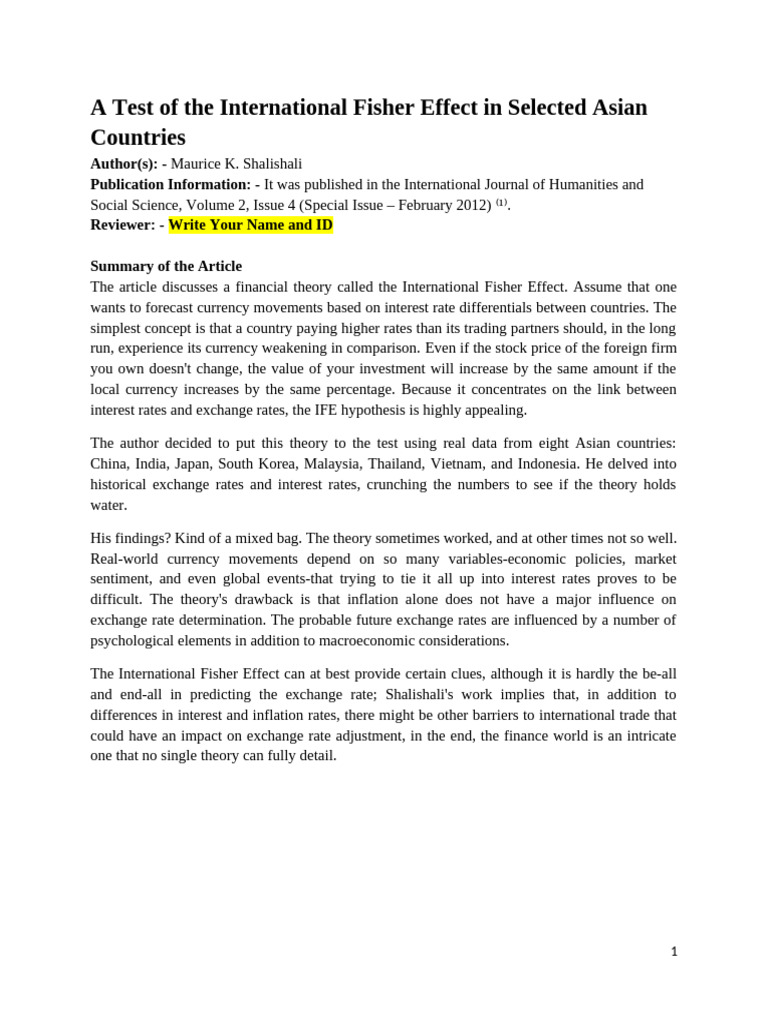 Article Review | PDF | Exchange Rate | Interest