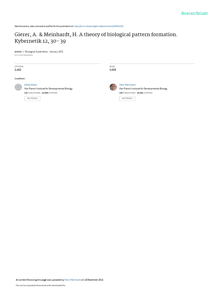 Meinhardt, A Theory of Biological Pattern Formation | PDF