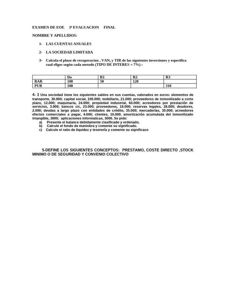 Examen de Eoe 3 Evaluacion Balancet Tirvan | PDF