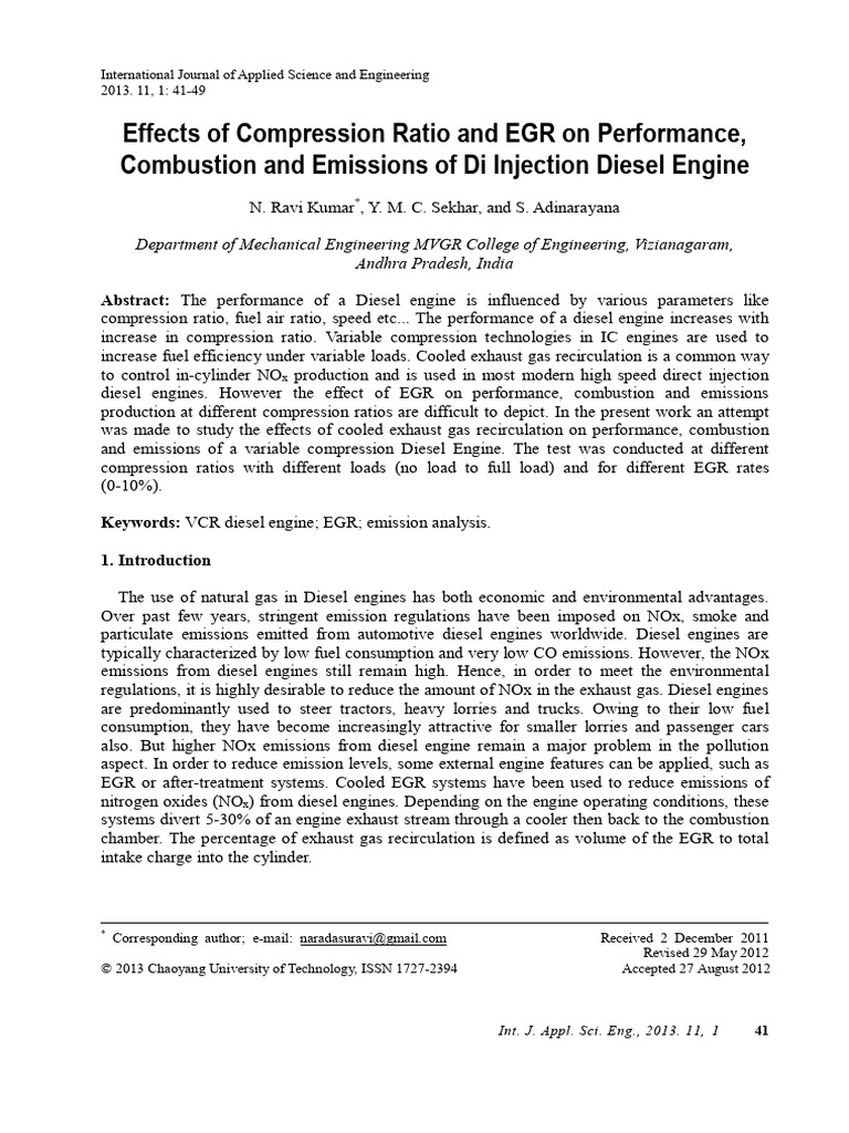 Compression Ratio Effects on Diesel Engine | PDF | Diesel Engine | N Ox