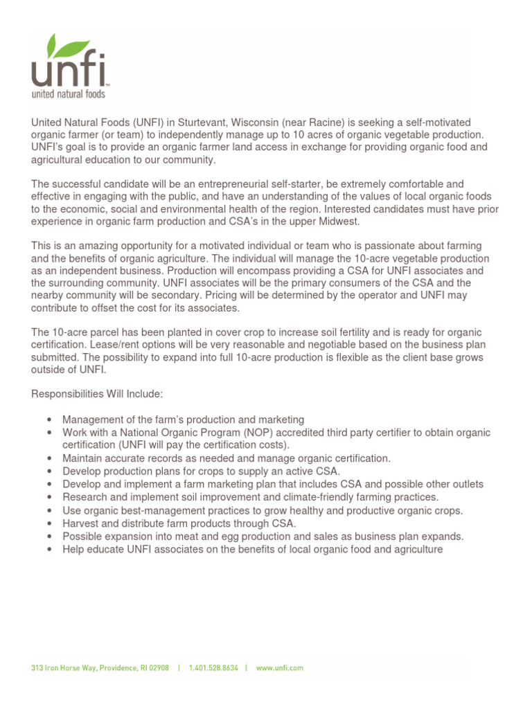 UNFI Farmer Search Racine | PDF | Organic Farming | Agriculture