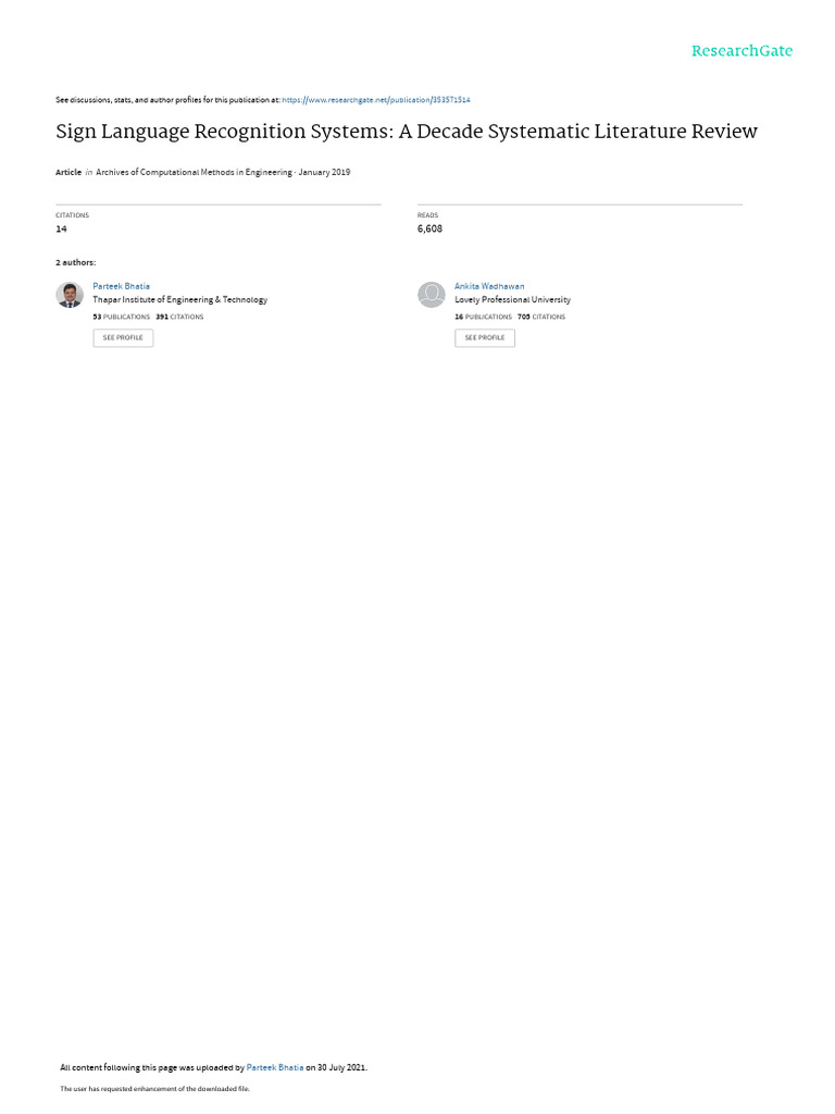 SignLanguageRecognitionSystemsADecadeSystematicLiteratureReview | PDF ...