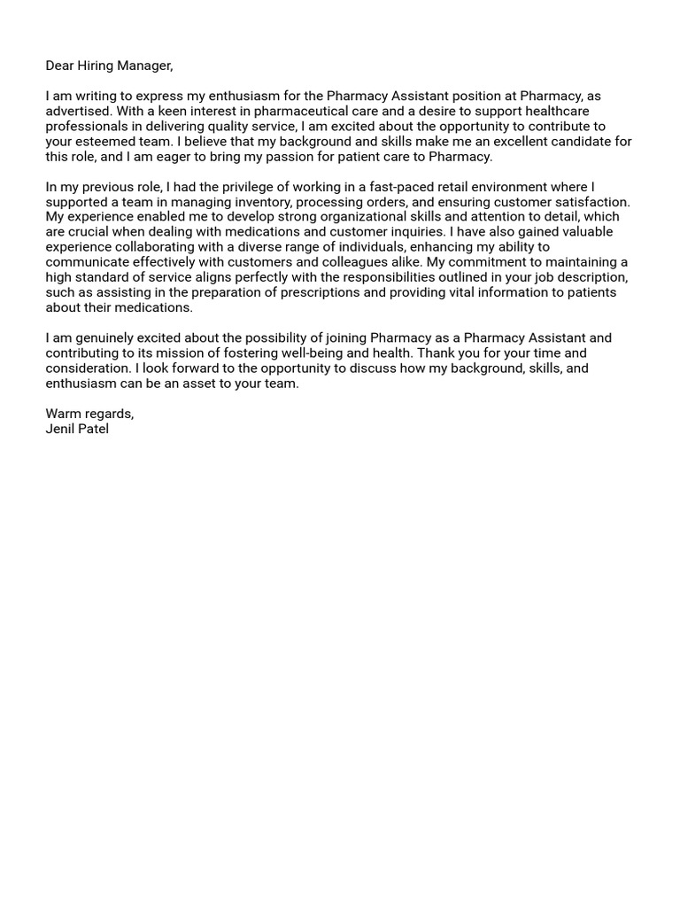 Jenil Patel Cover Letter at Pharmacy | PDF