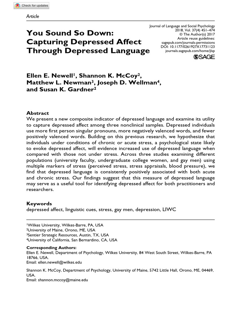 You Sound So Down Capturing Depressed Af | PDF | Stress (Biology ...