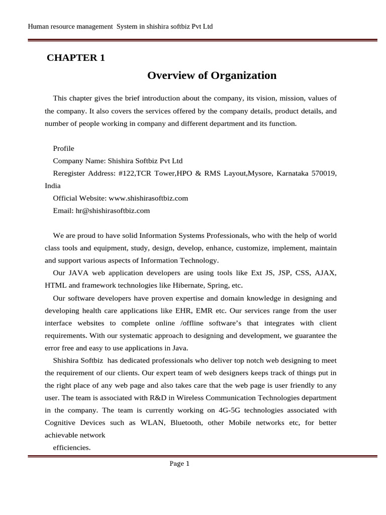 Final Internship Report - Shishira Softbiz-5 | PDF | Human Resources | Human Resource Management