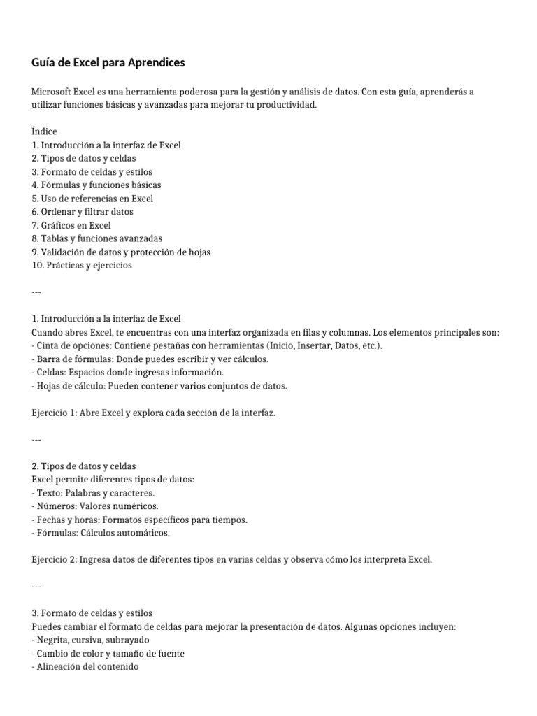 Guia Excel Aprendiz | PDF | Microsoft Excel | Hoja de cálculo