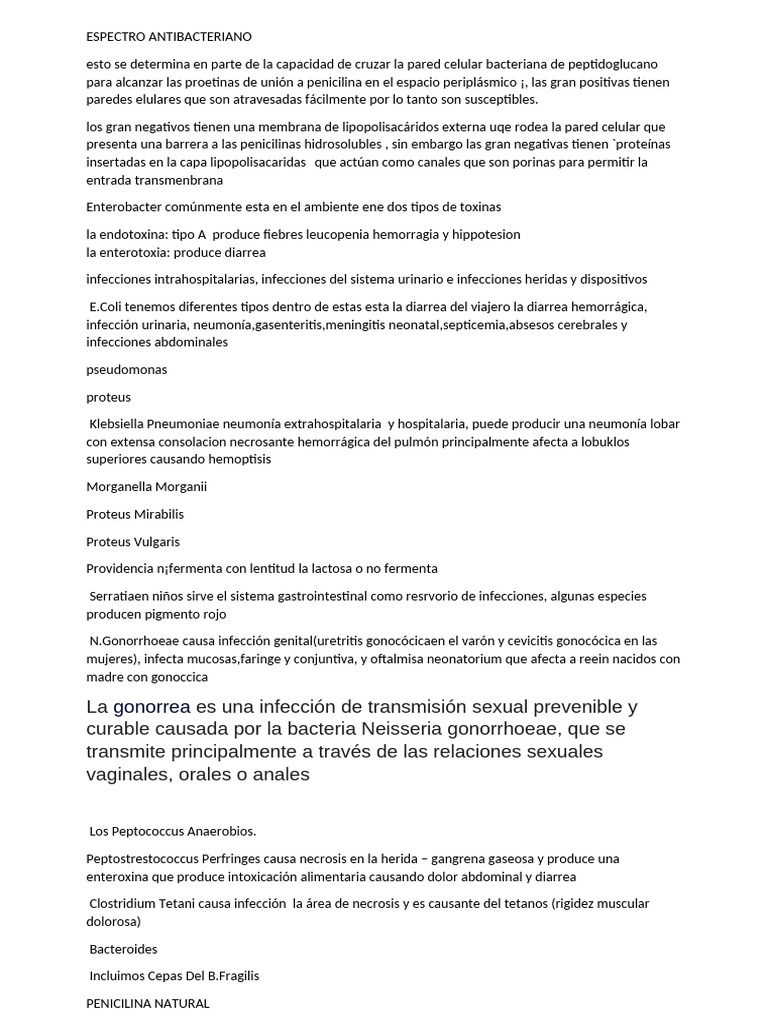 Espectro Antibacteriano y Tipos de Infecciones | PDF | Penicilina | Las ...