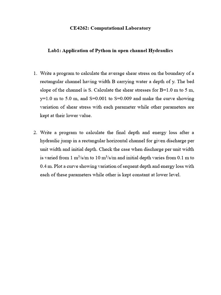 Assignment of Computational Laboratory (CE4262) | PDF